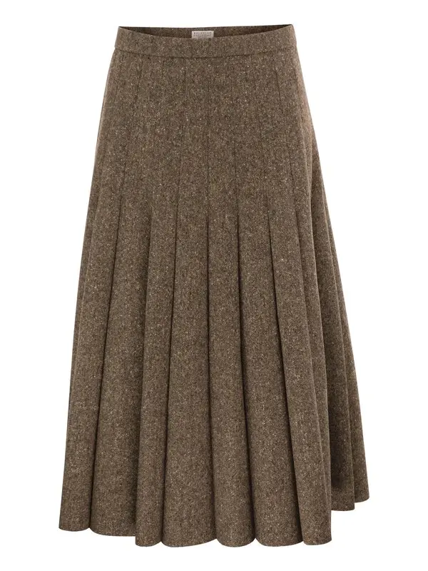 Brunello Cucinelli Pleated Wool Midi Skirt - Brown