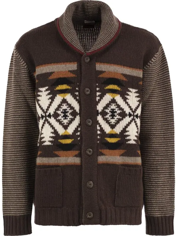 FAY Wool Cardigan With Jacquard Pattern - Brown