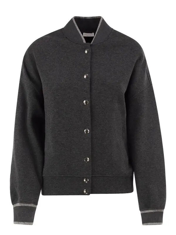 Brunello Cucinelli Technical Jersey Bomber With Luminous Knit Trims - Multicolor