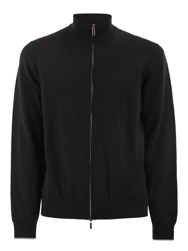 Peserico Virgin Wool And Cashmere Zip Cardigan - Black