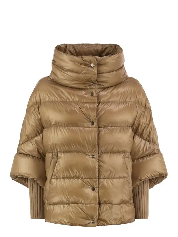 Herno Padded Jacket With High Collar And Knitted Cuffs - Brown