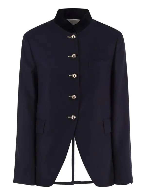 FAY Viscose And Wool Blend Jacket With Contrasting Collar - Blue