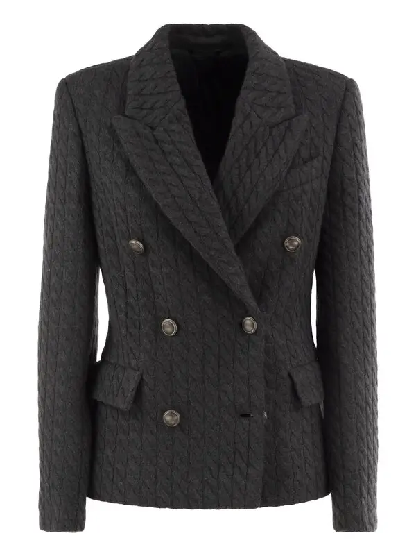 Brunello Cucinelli Double-breasted Cashmere Cable-knit Blazer - Multicolor