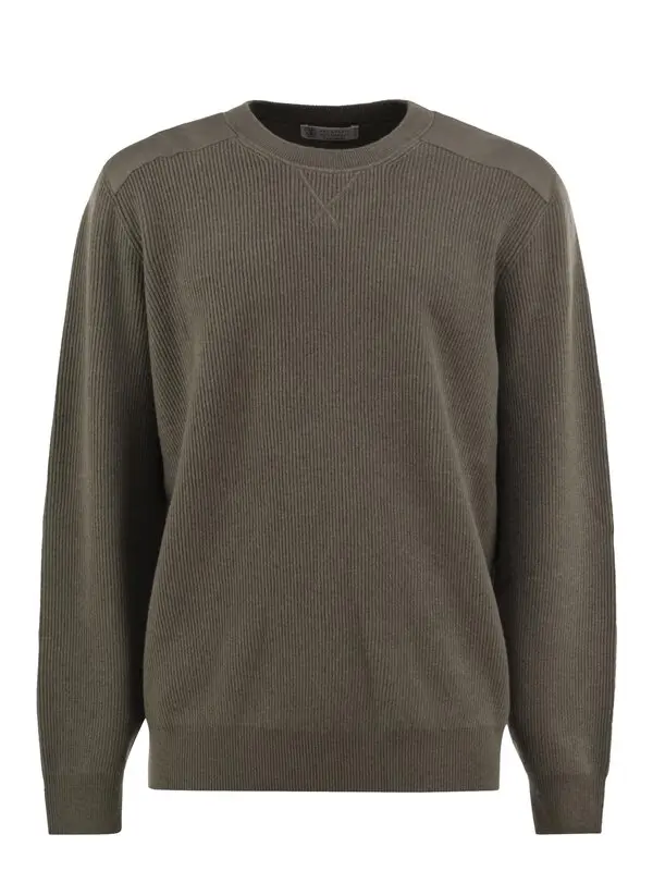 Brunello Cucinelli Pure Cashmere Ribbed Crew-neck Sweater With Cotton Details - Multicolor