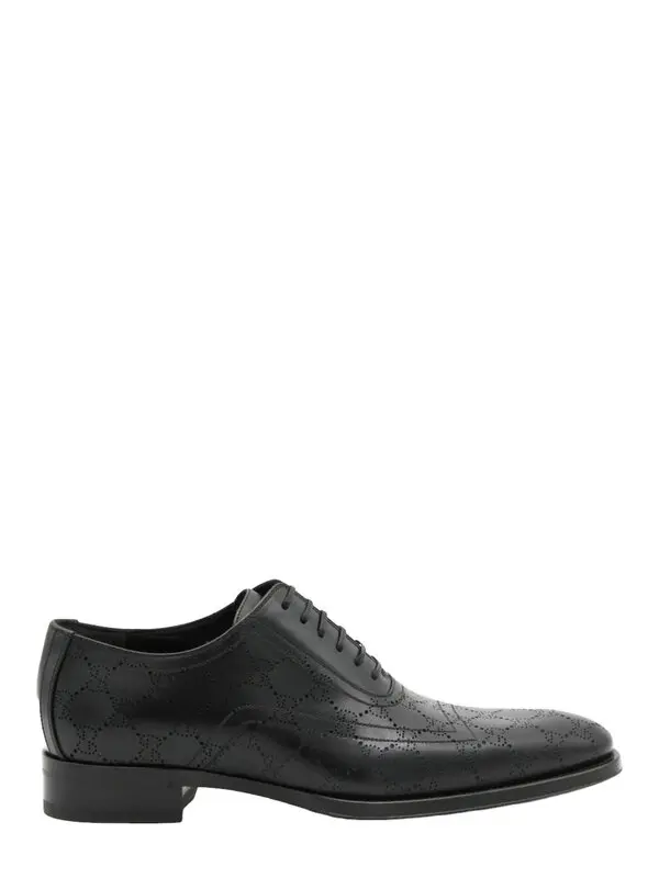 Gucci Perforated Gg Monogram Leather Oxford Shoes - Black