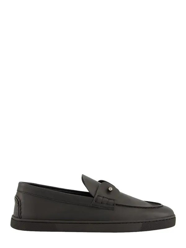 CHRISTIAN LOUBOUTIN Chambeliboat Calf Leather Loafers With Piercing Embellishments - Black