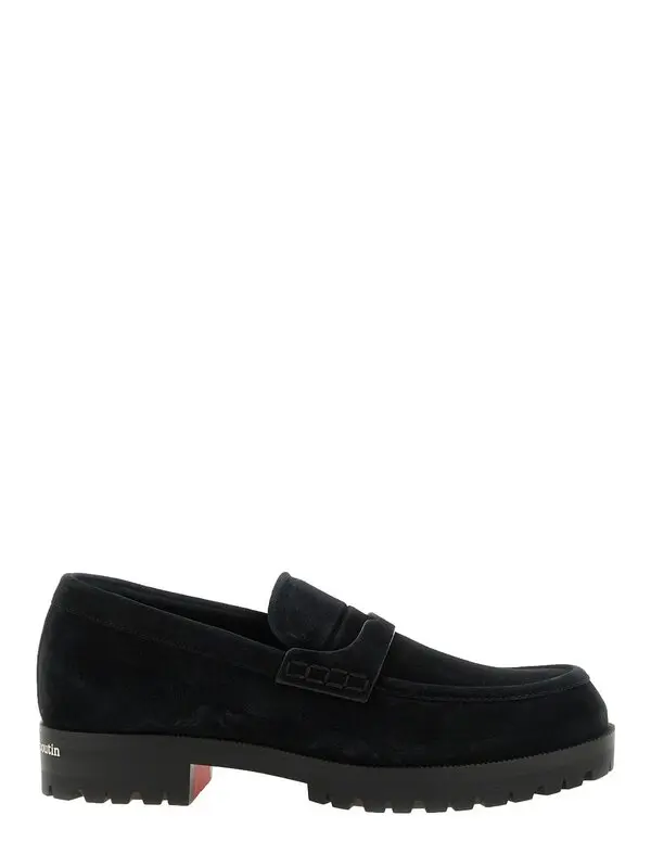 CHRISTIAN LOUBOUTIN Cavavin Suede Calfskin Penny Loafers - Black