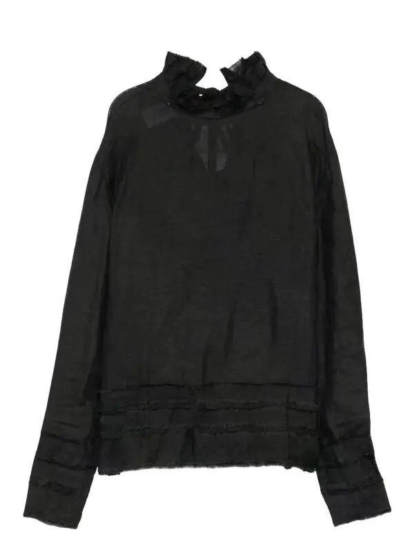 MARIA TURRI Frayed High-neck Top - Black