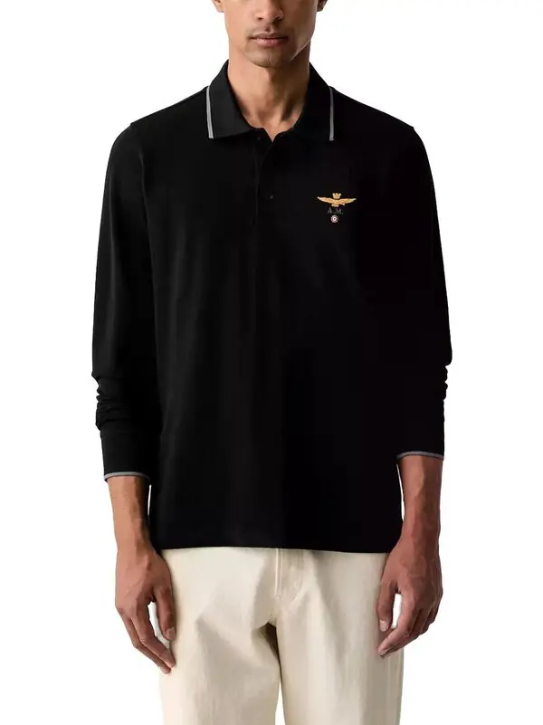 AERONAUTICA MILITARE Logo-embroidered Longsleeve Polo Shirt - Black