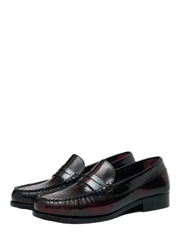 ALOHAS Rivet Polished Leather Loafers - Red