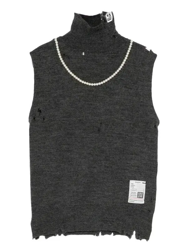 Mihara Yasuhiro Pearl Distressed Sleeveless Knit Vest - Grey