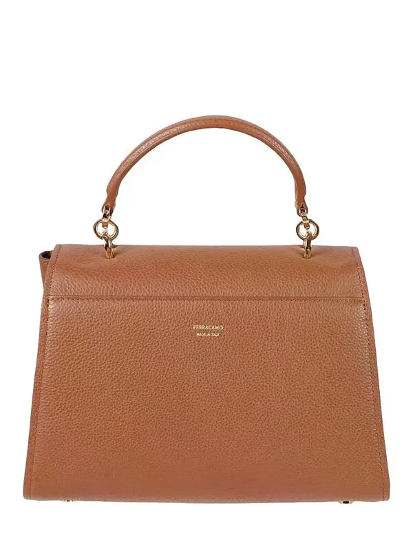 FERRAGAMO Double Gancini Top Handle - Brown