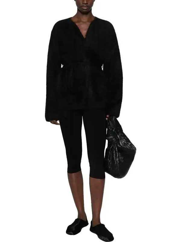 Soft Goat Belted Brushed-finish Sweater - Black