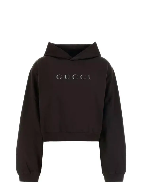 Gucci Logo-embellished Cropped Hoodie - Brown