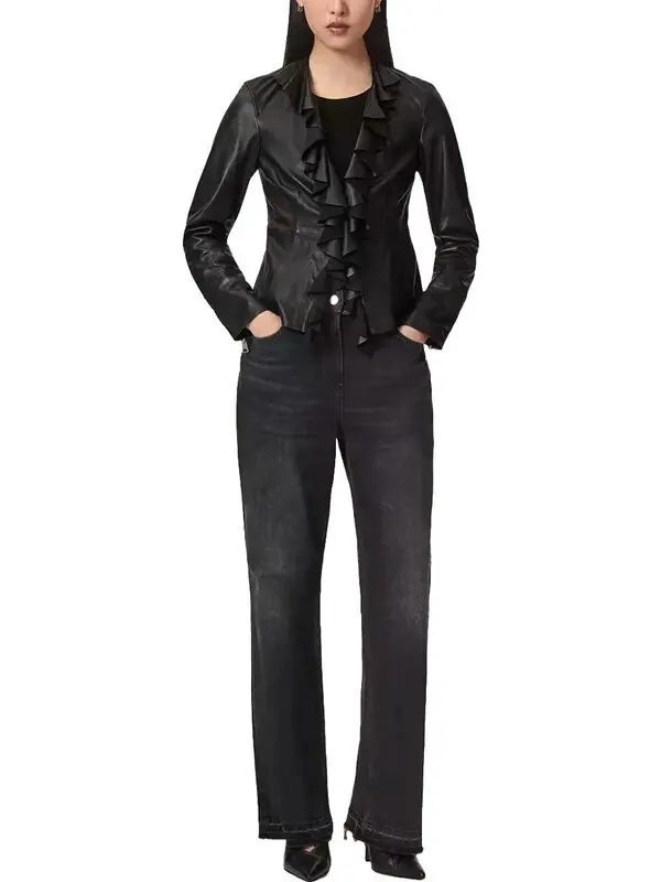 ALLSAINTS Luana Ruffled Leather Jacket - Black