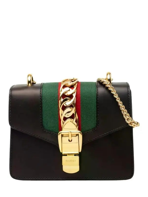 Gucci 2016-2026 Mini Calfskin Web Sylvie Chain Satchel - Black