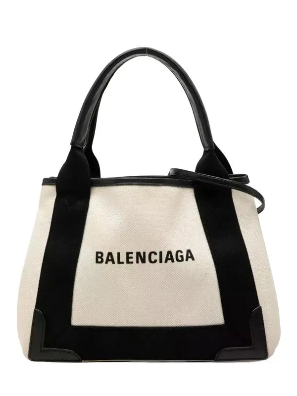 Balenciaga 2018-2026 Canvas Navy Cabas Xs Satchel - Brown