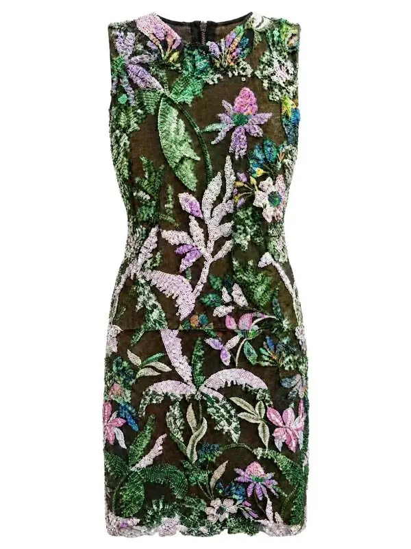 BRONX AND BRONCO Floral-embroidered Mini Dress - Green
