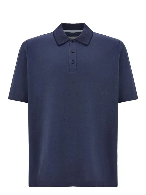 Canali Navy Two-tone Cotton Piqué Polo Shirt - Blue