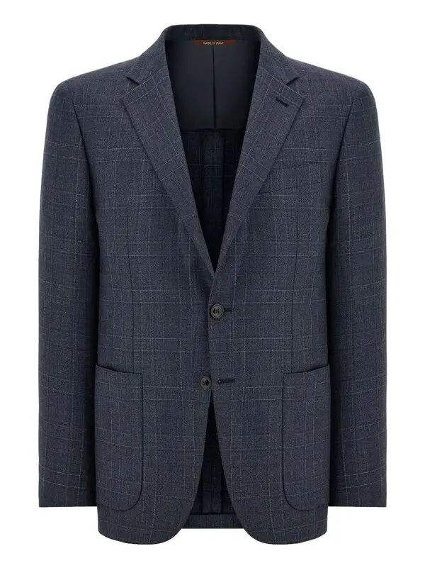 Canali And Green Silk And Cashmere Modern-fit Overcheck Kei Jacket - Blue