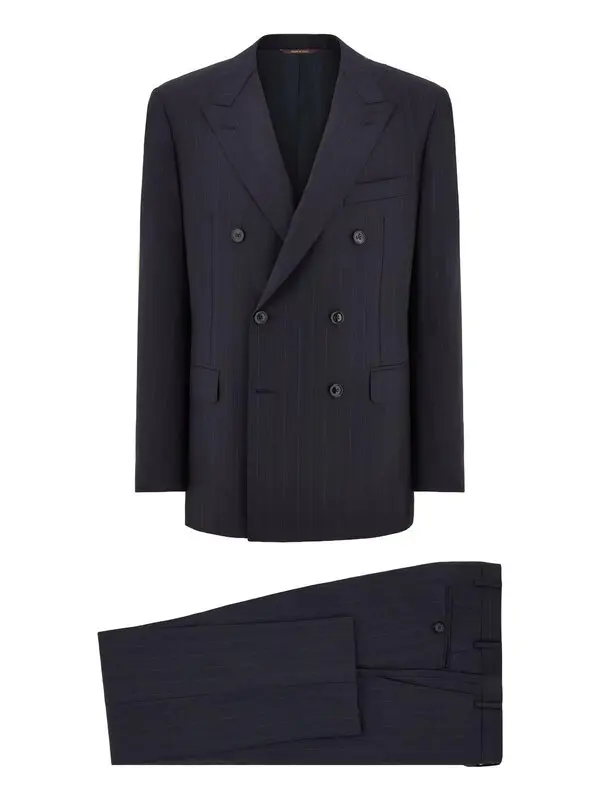 Canali Navy And Brown 150's Wool And Silk Pinstripe Regular-fit Suit - Blue