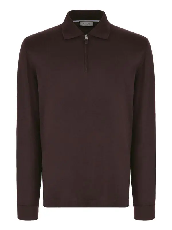 Canali Impeccabile Burgundy Wool Zippered Polo Shirt - Red