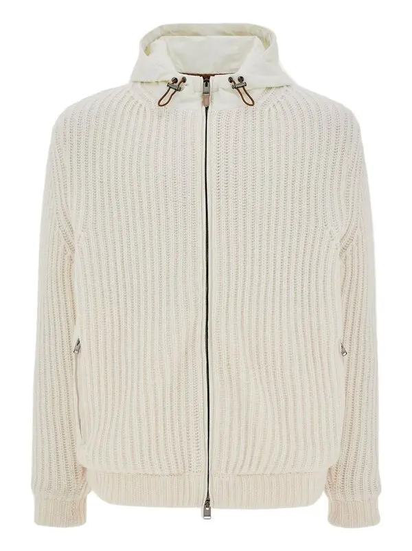 Canali Cream Wool And Cashmere Blouson With Hood - White