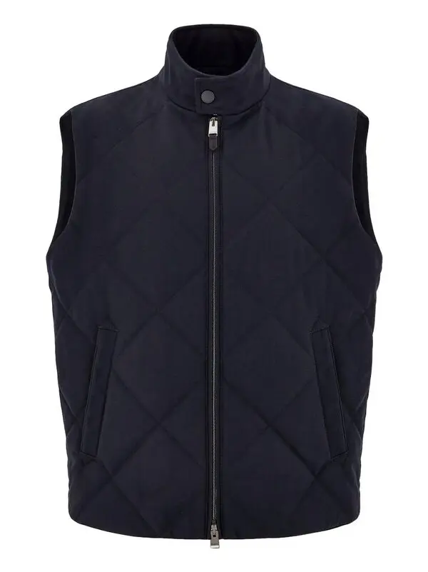 Canali Technical Fabric Quilted Vest - Blue