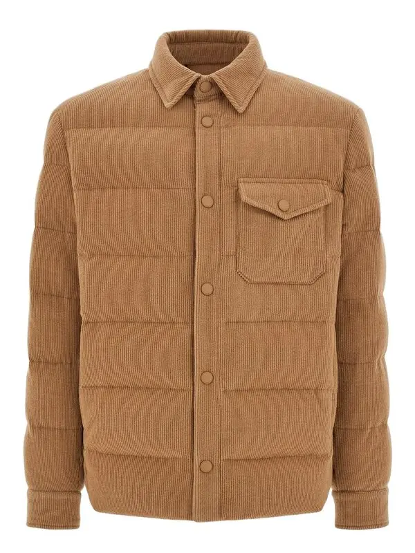 Canali Camel Overshirt In Wool And Camel Blend With Down Filling - Brown