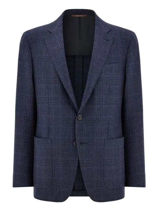 Canali Prince Of Wales Wool Modern-fit Kei Jacket - Blue