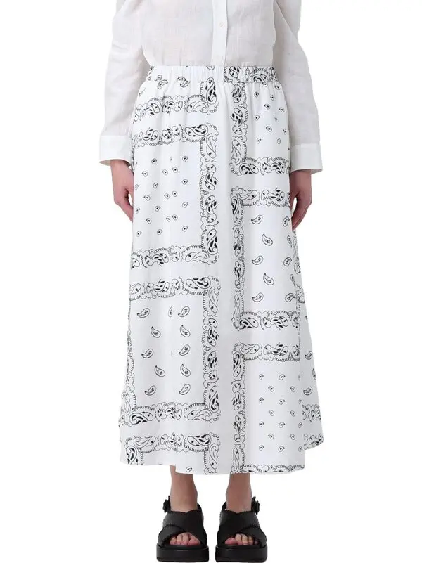 Max Mara Caravan Midi Cotton Skirt With Bandana Print - White