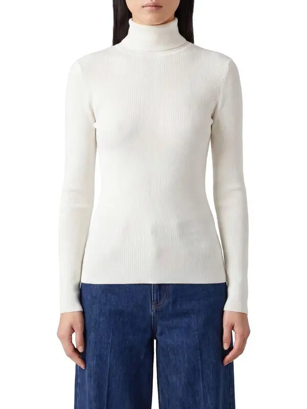 Max Mara Ribbed Wool Slim Fit Turtleneck Jumper - White