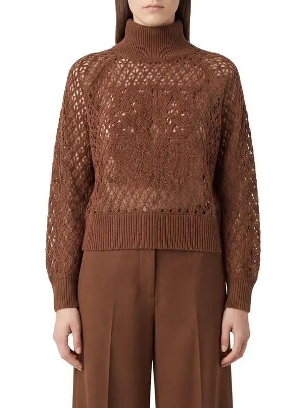 Max Mara Openwork Cashmere And Silk Turtleneck Jumper With Dropped Shoulders - Pink