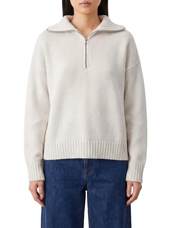 Max Mara Alpaca Blend Jumper With Stand Collar And Half-zip - White