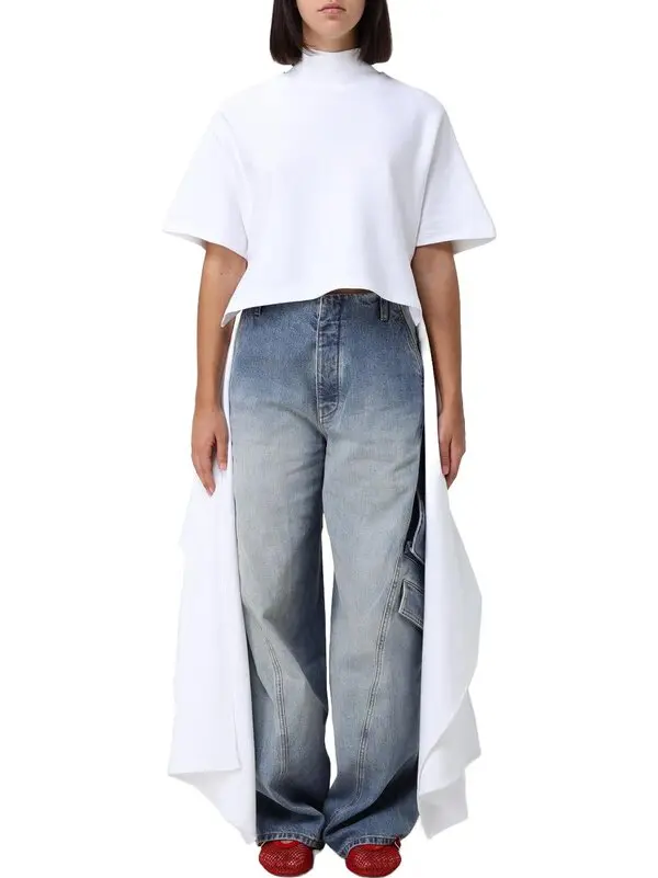 Alaïa Alaia Short-sleeved Cotton Jersey Top With Mock Neck And Asymmetric Hem - White
