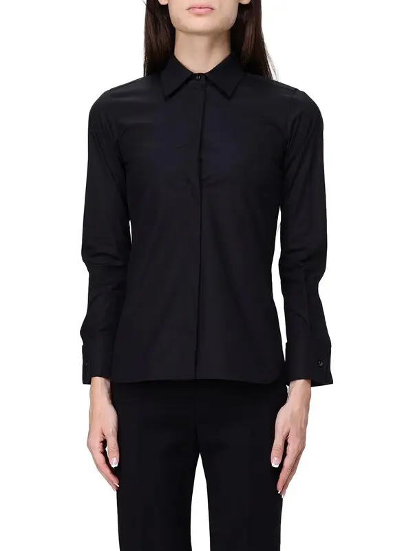Max Mara Slim Fit Stretch Cotton Shirt With Concealed Placket - Black