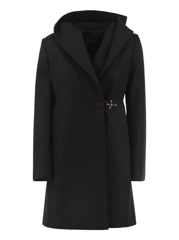 FAY Hooded Virgin Wool And Cashmere-blend Coat - Black