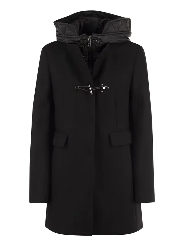 FAY Virgin Wool And Cashmere Blend Coat With Padded Hood - Black