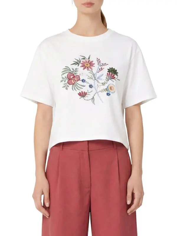 Max Mara Cotton T-shirt With Floral Embroidery - White