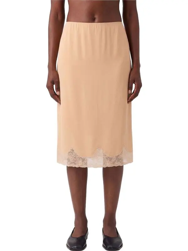 Saint Laurent Silk And Lace Skirt - Cream