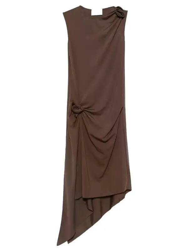 Coperni Flower-detail Asymmetric Midi Dress - Brown