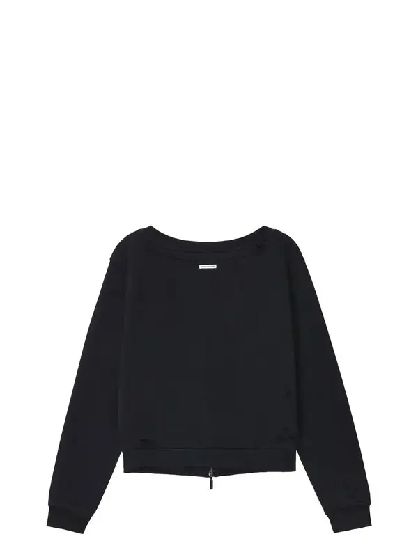 Izzue Distressed Heart-patch Zip-up Sweatshirt - Black
