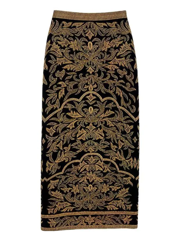 Alice + Olivia Damask-print Straight Midi Skirt - Black