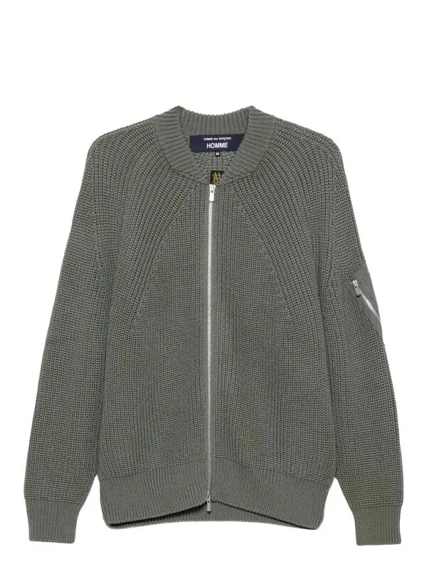 Comme Des Garçons Zip-up Ribbed-knit Cardigan - Green