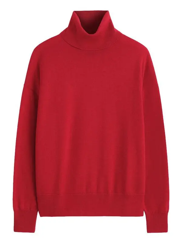 Cos Leather-patch Merino Wool Mock-neck Sweater - Red