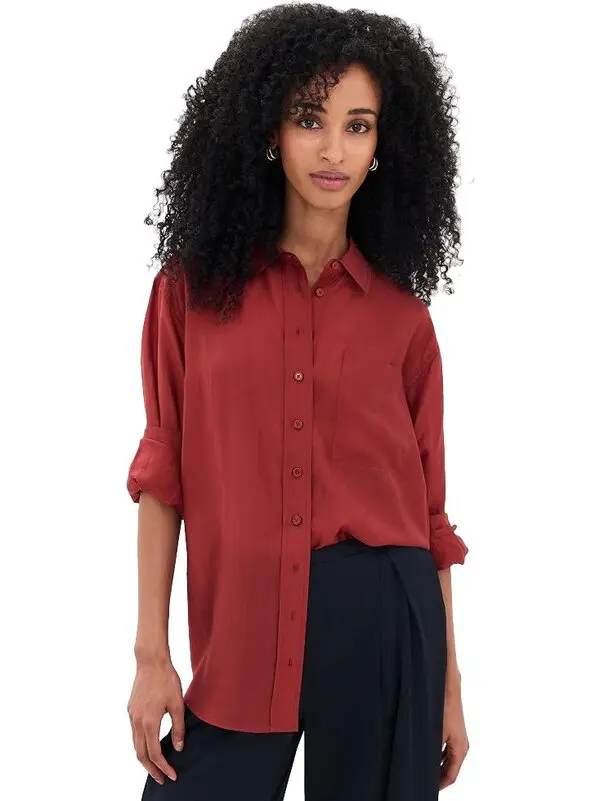 REFORMATION Eli Oversized Shirt - Sheer Red