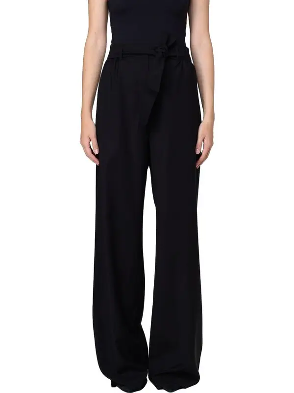 Max Mara Wide Leg Virgin Wool Trousers With Tie Belt At The Waist - Black