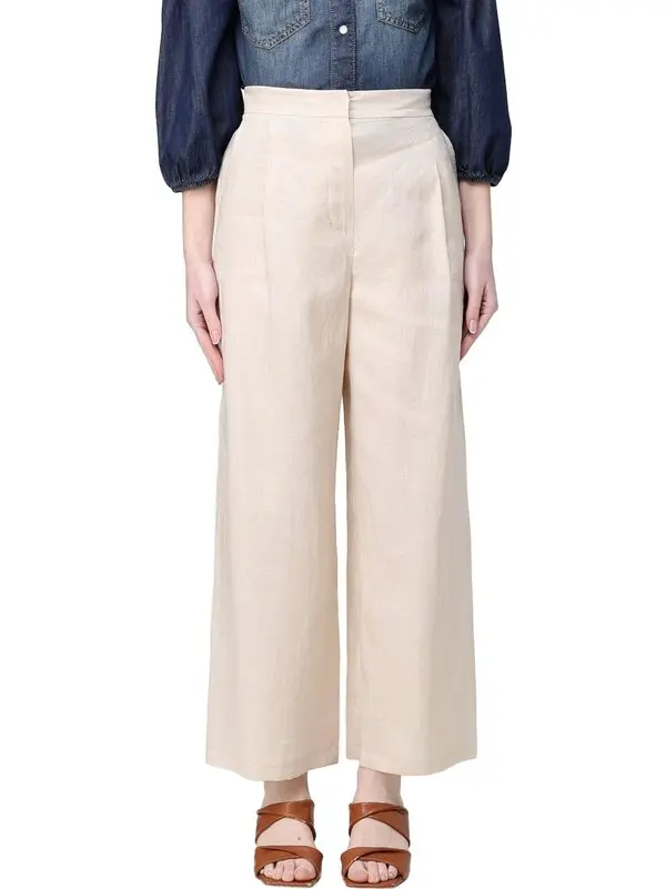 Max Mara Cropped Linen Palazzo Trousers - Brown