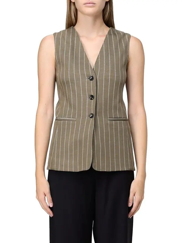 Max Mara Pinstriped Wool Blend Slim Fit Waistcoat - Cream