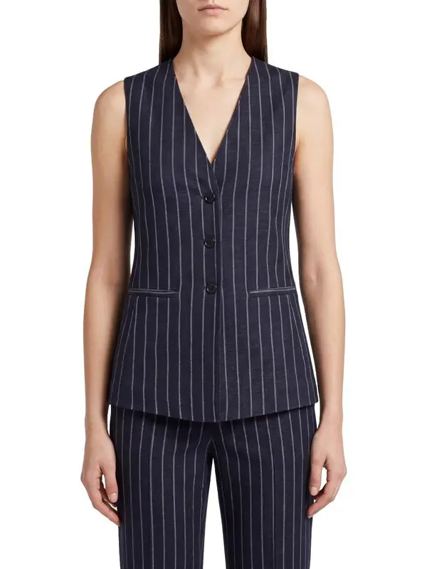 Max Mara Pinstriped Wool Blend Slim Fit Waistcoat - Blue